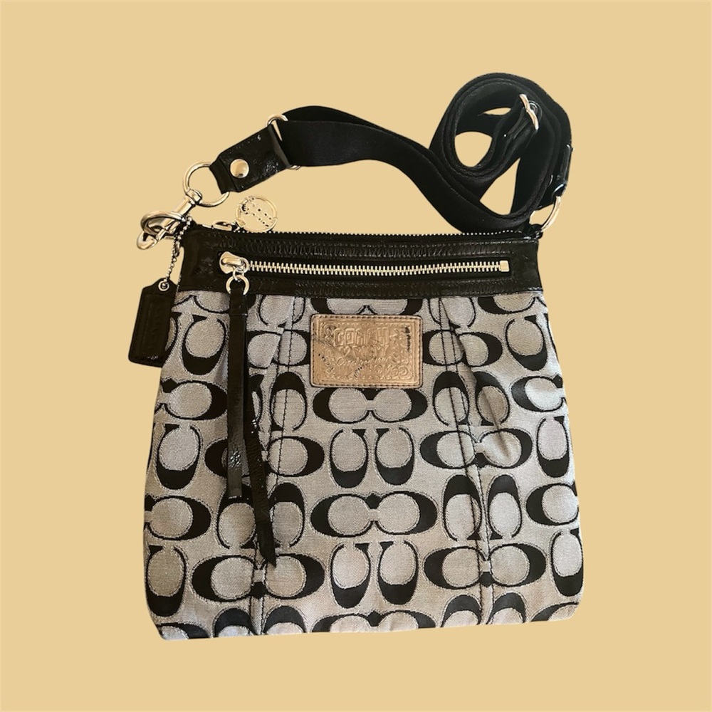 Coach Poppy Monogram Black And Gray Crossbody Bag - Gem